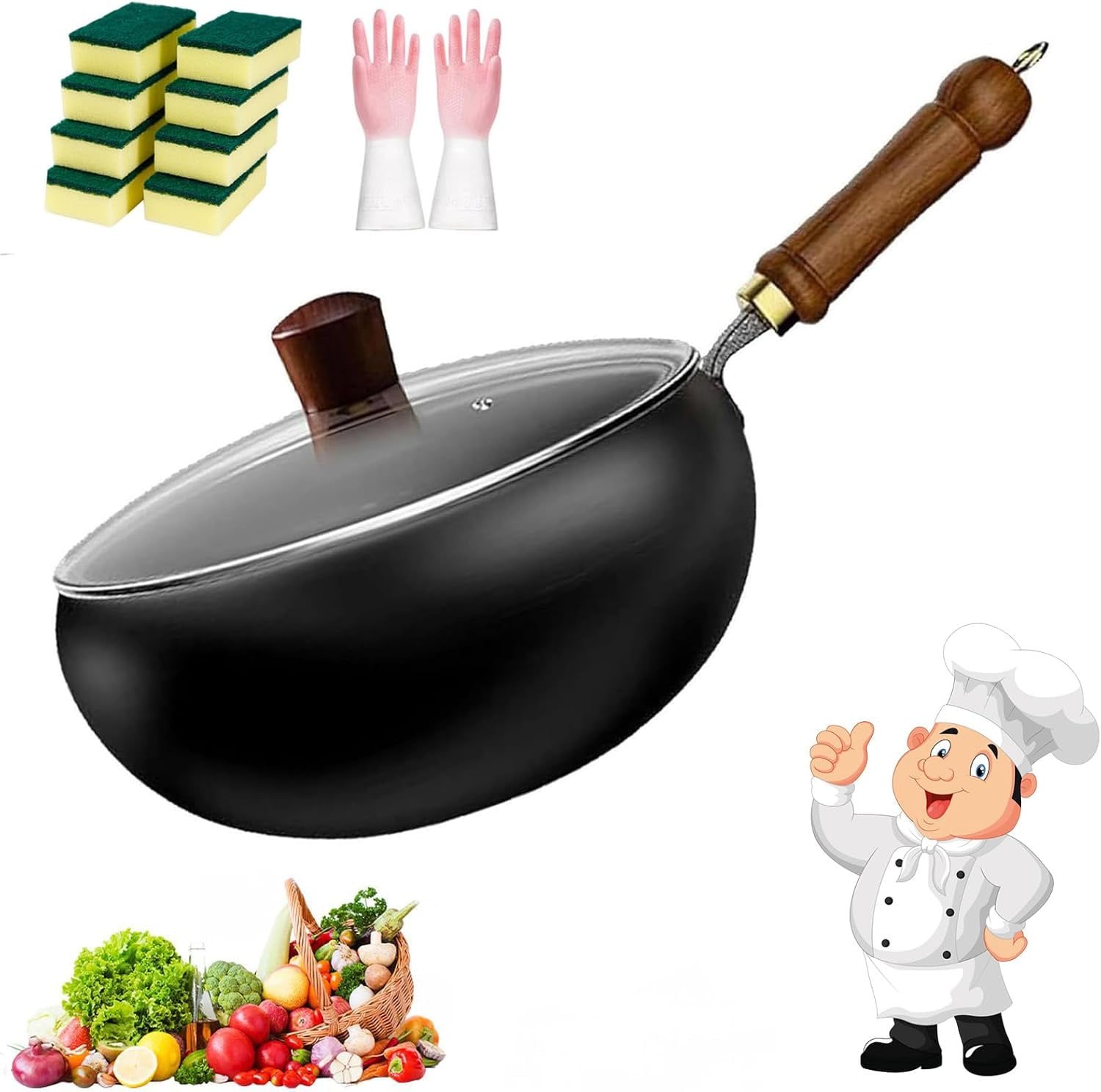 Jinswhdre Cast Iron Skillet, 9.5/11in Uncoated Pure Iron Skillet With ...