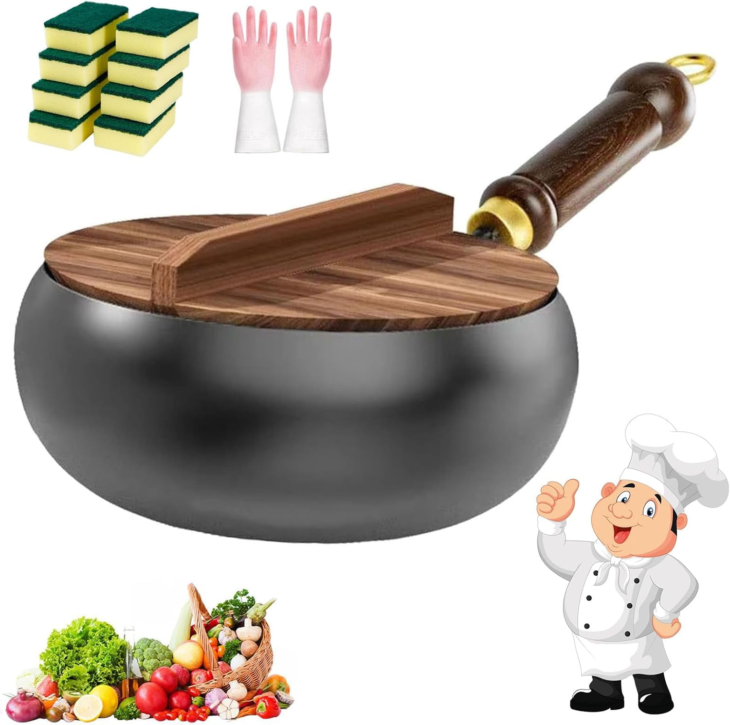 Jinswhdre Cast Iron Skillet, 9.5/11in Uncoated Pure Iron Skillet With ...