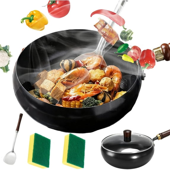 Jinswhdre Cast Iron Skillet, Cast Iron Japanese Woks & Stir-Fry Pans ...