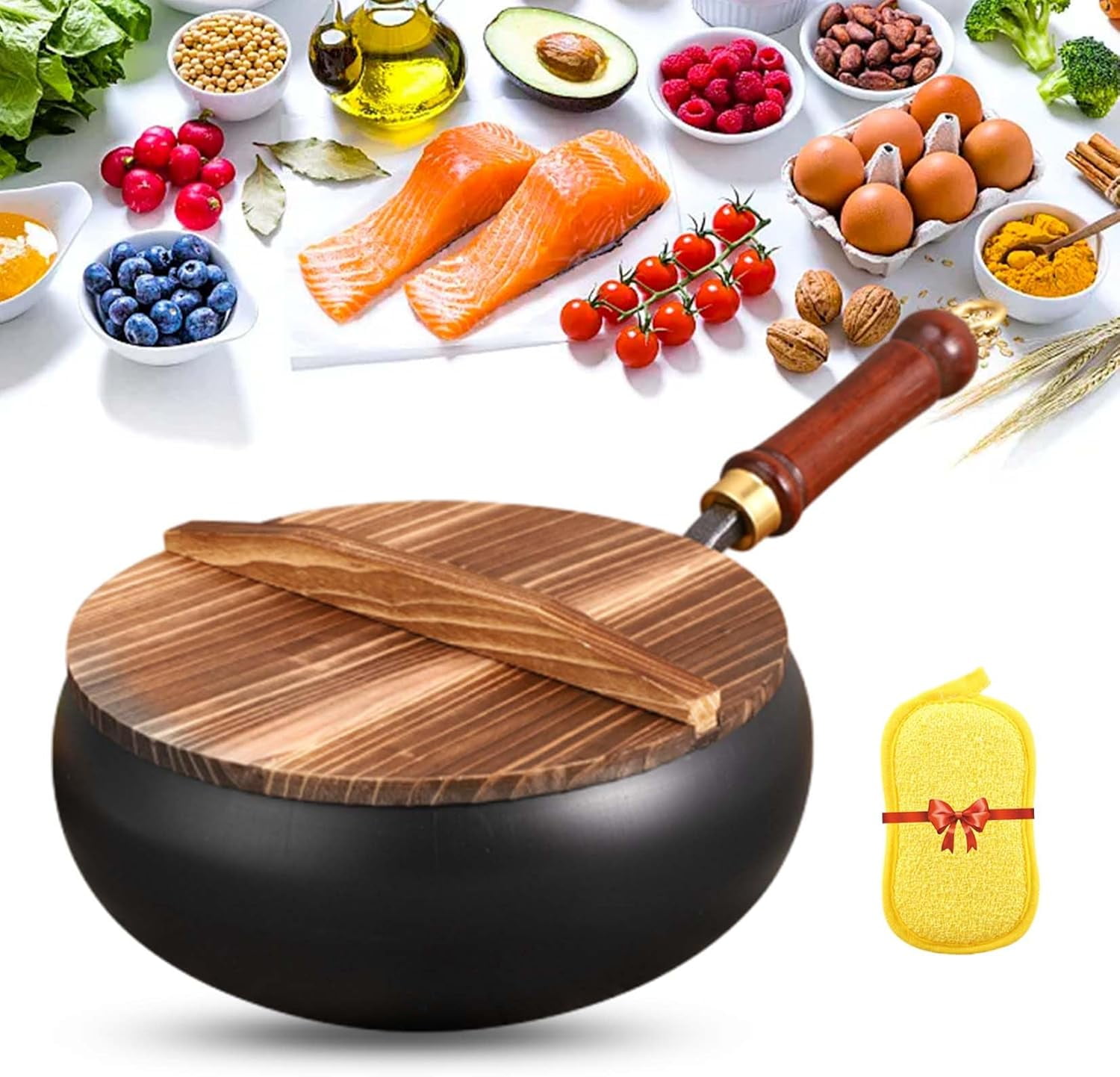 Jinswhdre Cast Iron Skillet, New Traditional Hand-Forged Japanese Large ...