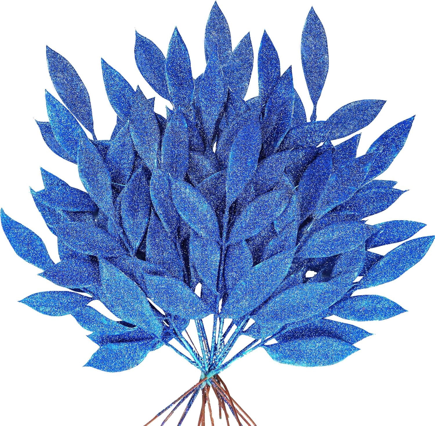 Jinswick 10 Pack Artificial Glitter Leaf Blue Glittered Spray Picks 13. ...