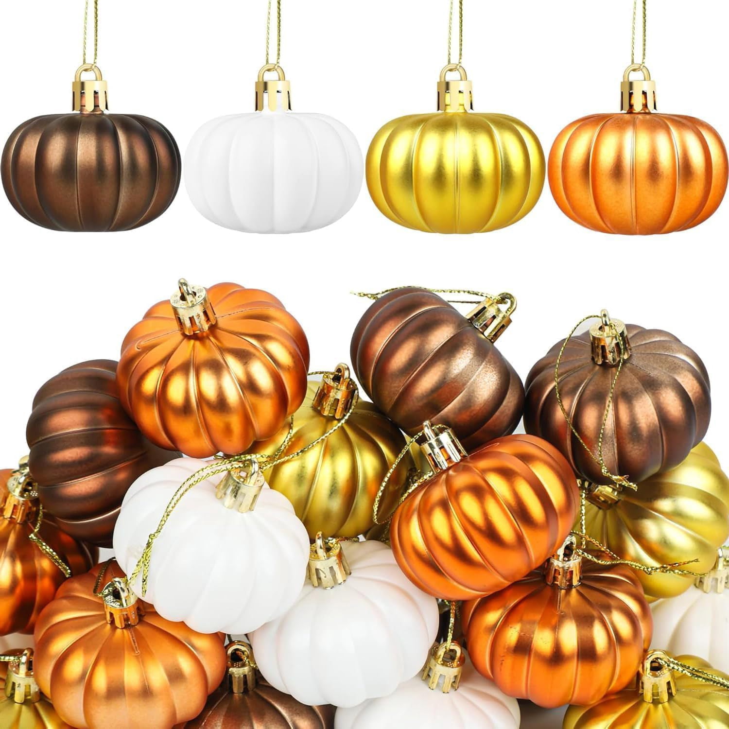 Jinswick 12 Pack Pumpkin Hanging Ornaments Fall Mini Pumpkin Hanging ...