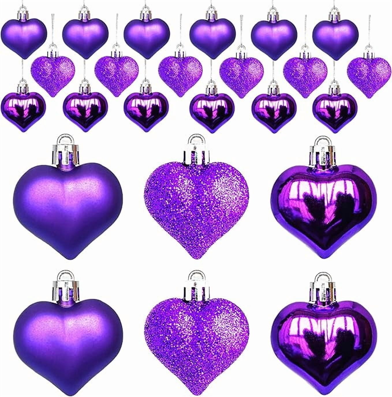 Jinswick 24 Pcs Purple Heart Ornaments, Heart Shaped Bulk Hanging ...