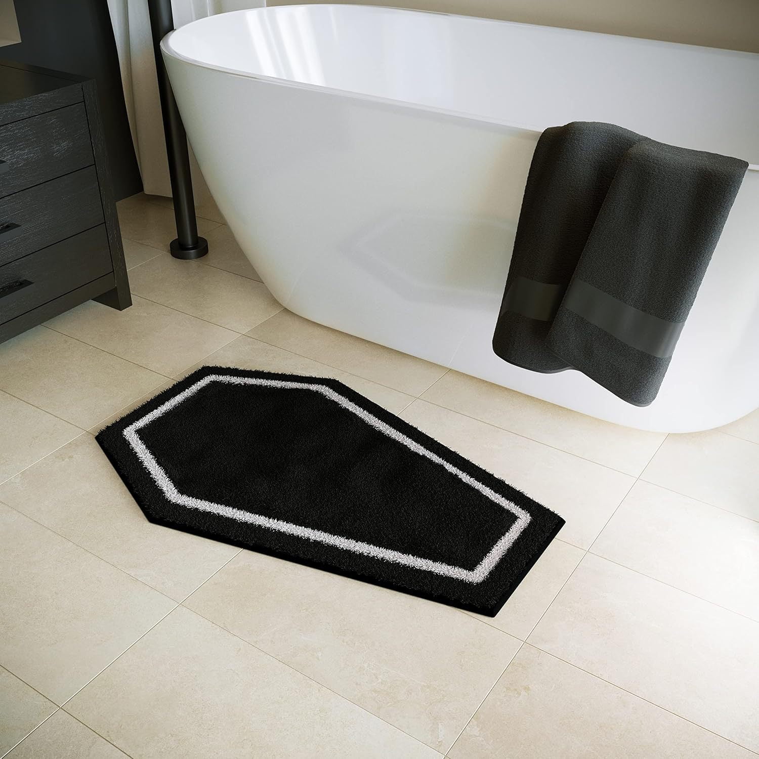 Jinswick Coffin Bath Mat Halloween Rug - Black Gothic Home Decor - Goth ...