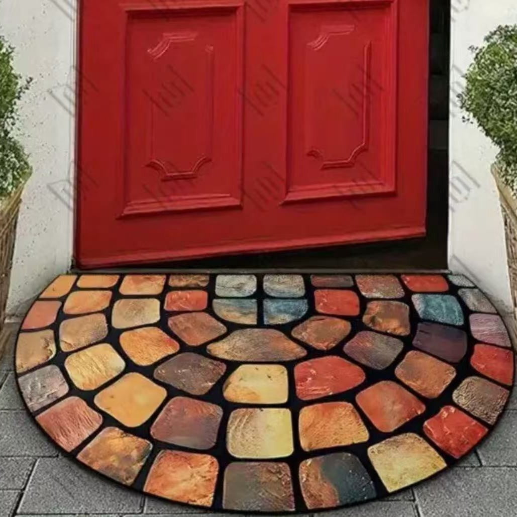 Jinswick Half Round Door Mat Vintage Non Slip Absorbent Semi Circle ...