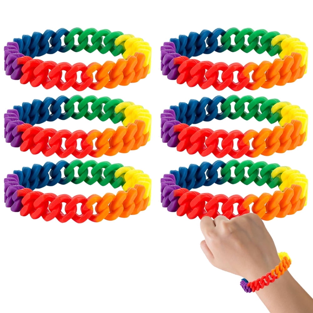 Jinswick Rainbow Chain Link Silicone Pride Bracelets Accessories For ...