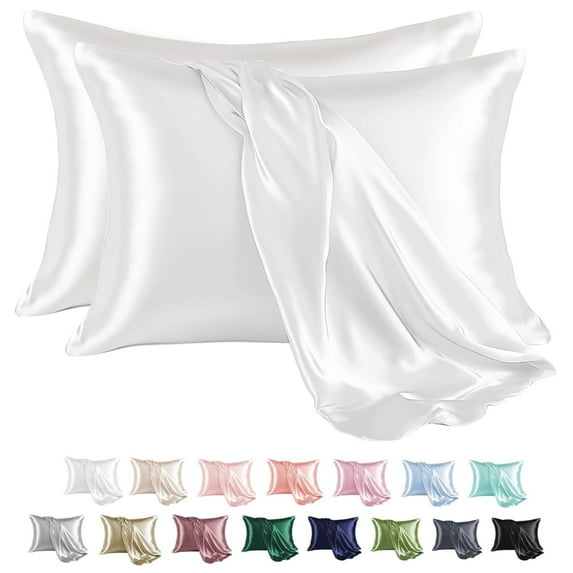 Jinswick Satin Pillow Case, 2 Pack Satin Standard Silky Pillowcase for ...