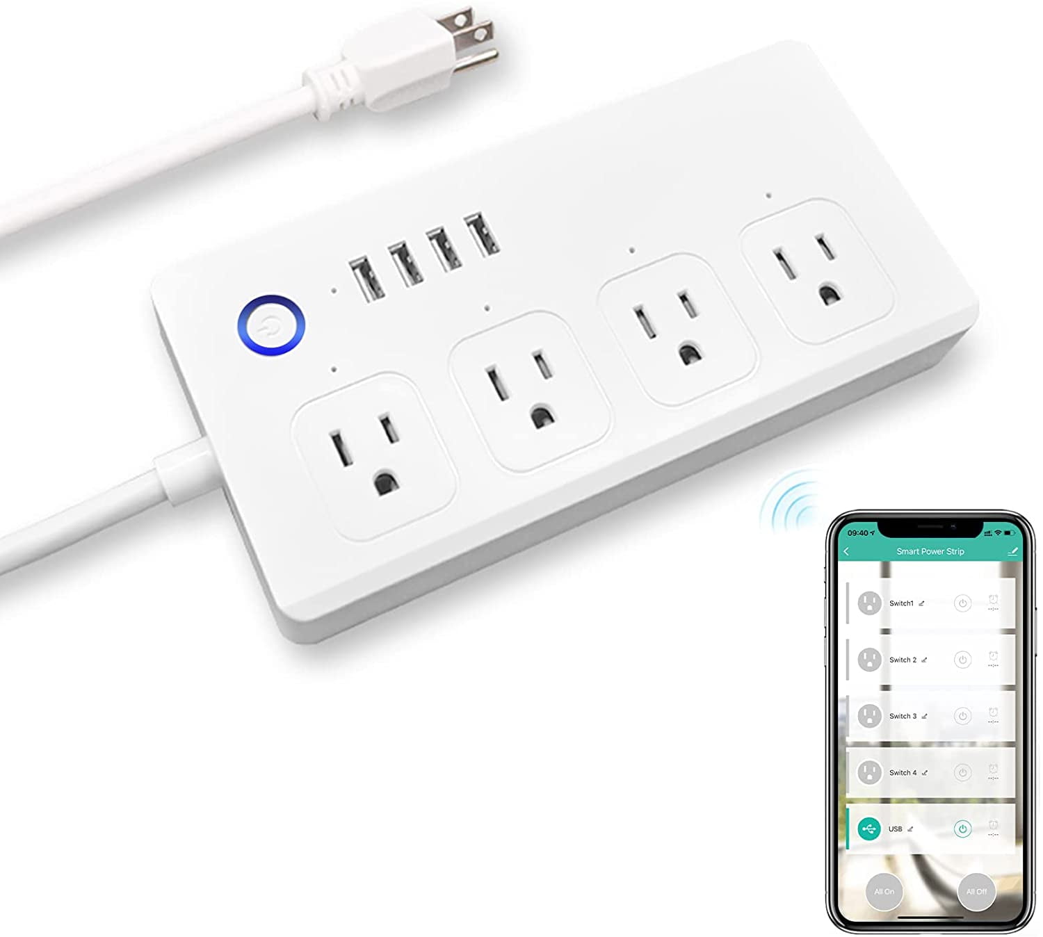 Jinvoo Smart Power Strip, 4 USB Ports and 4 Individually Controlled ...
