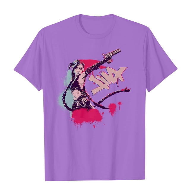 Jinx Arcane Print Hoodies Trendy Pink Graphic T-Shirt with Bold ...