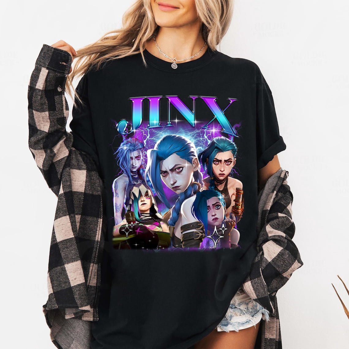 Jinx Arcane Shirt, League of Legends Anime lol Shirt,Black Color,Size L ...
