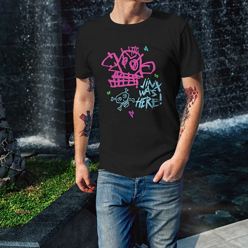Jinx Arcane unisex black t-shirt, Jinx was here Boom monkey graffiti ...