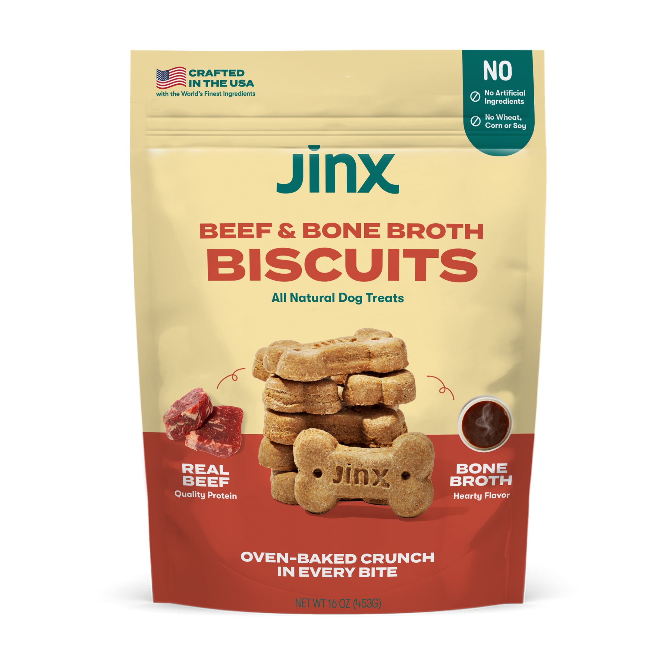 Jinx Beef Bone Broth Biscuits, Crunchy Dry Dog Treats, 16 oz Bag ...