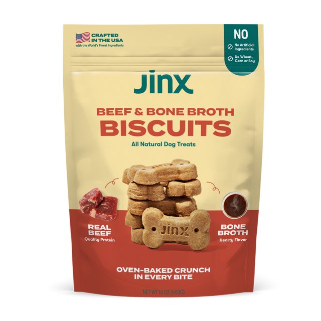 Jinx Beef Bone Broth Biscuits, Crunchy Dry Dog Treats, 16 oz Bag ...