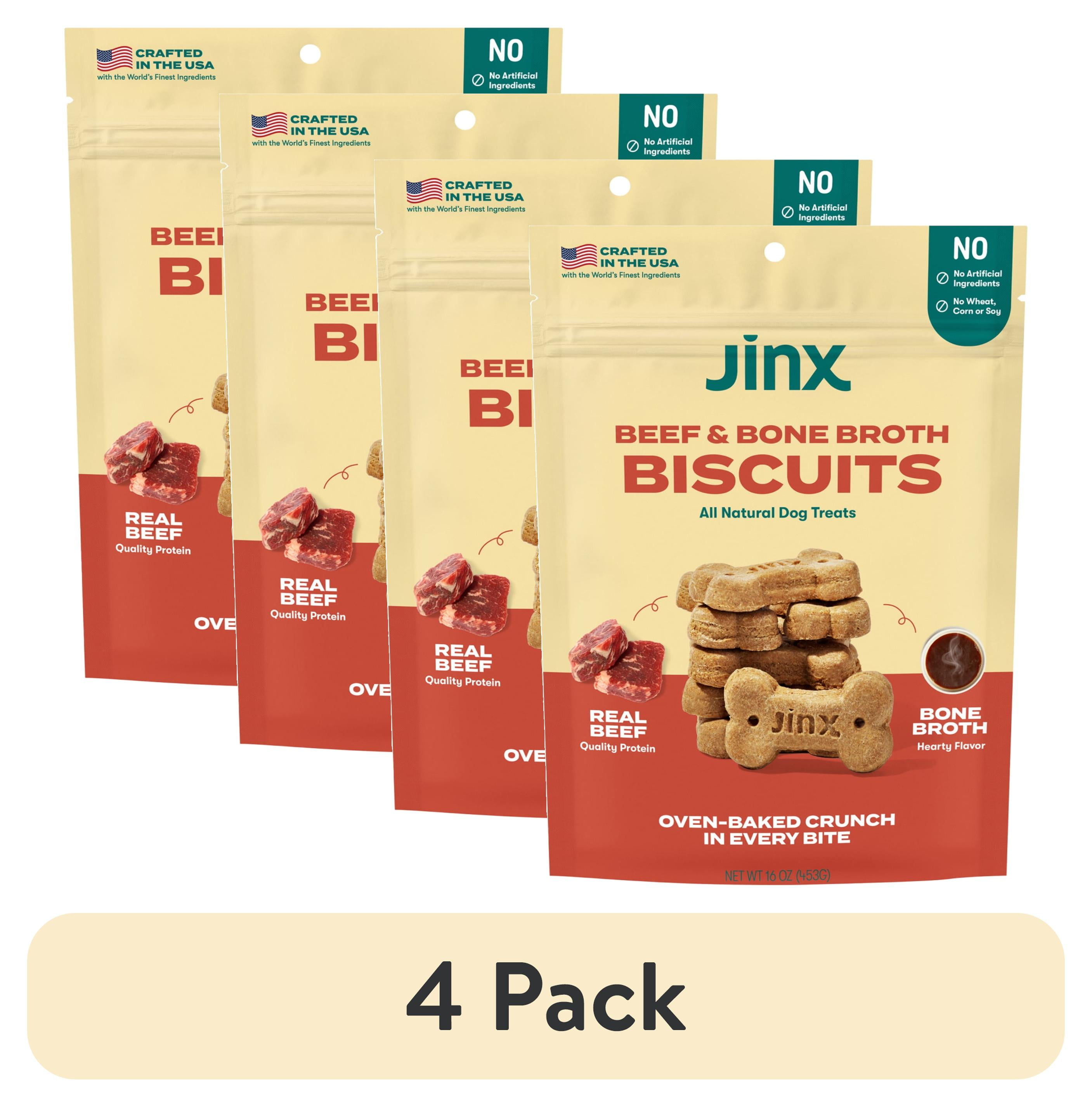 (4 pack) Jinx Beef Bone Broth Biscuits, Crunchy Dry Dog Treats, 16 oz ...
