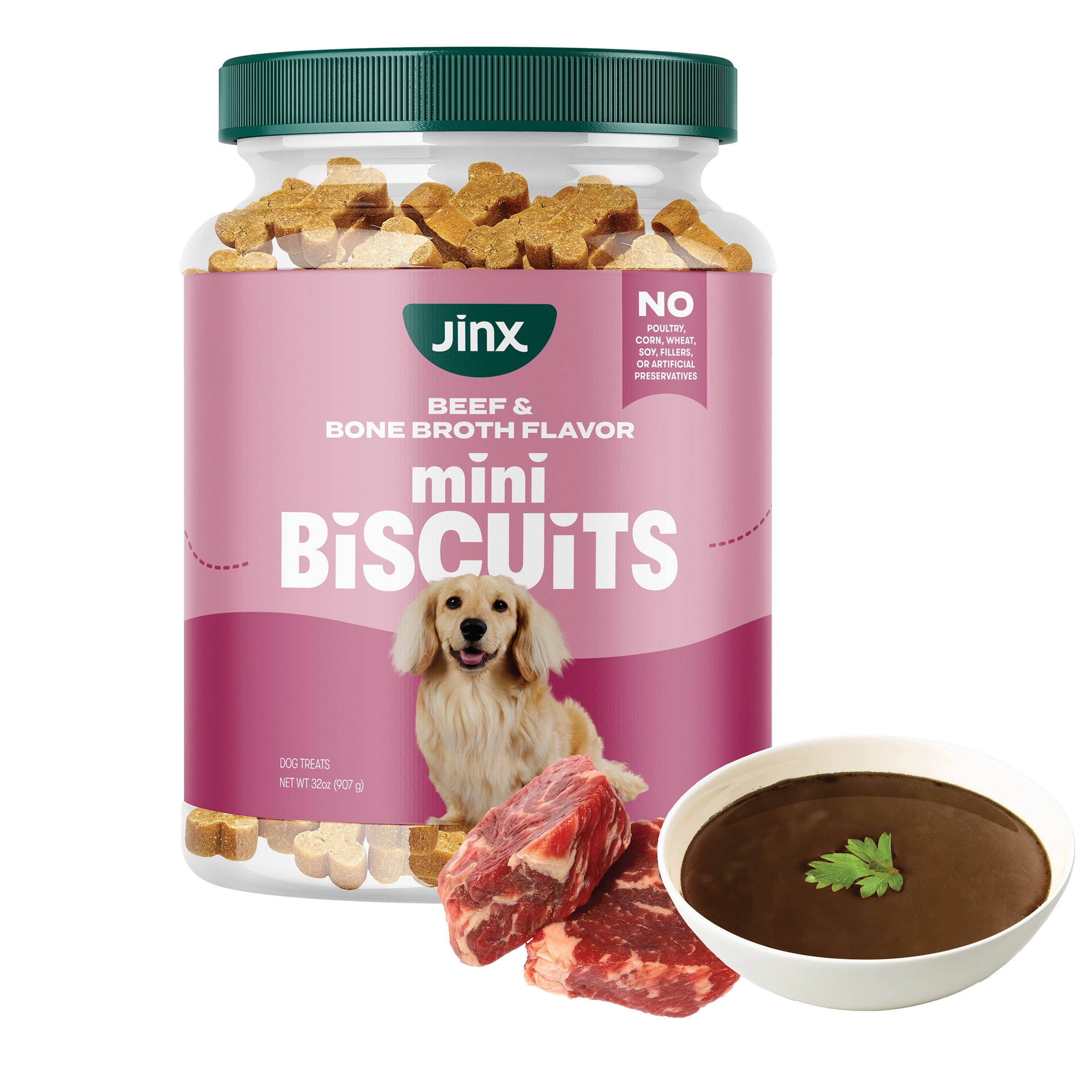 Jinx Mini Biscuits for Small Dogs Beef Bone Broth Flavor 32 oz Jar All ...