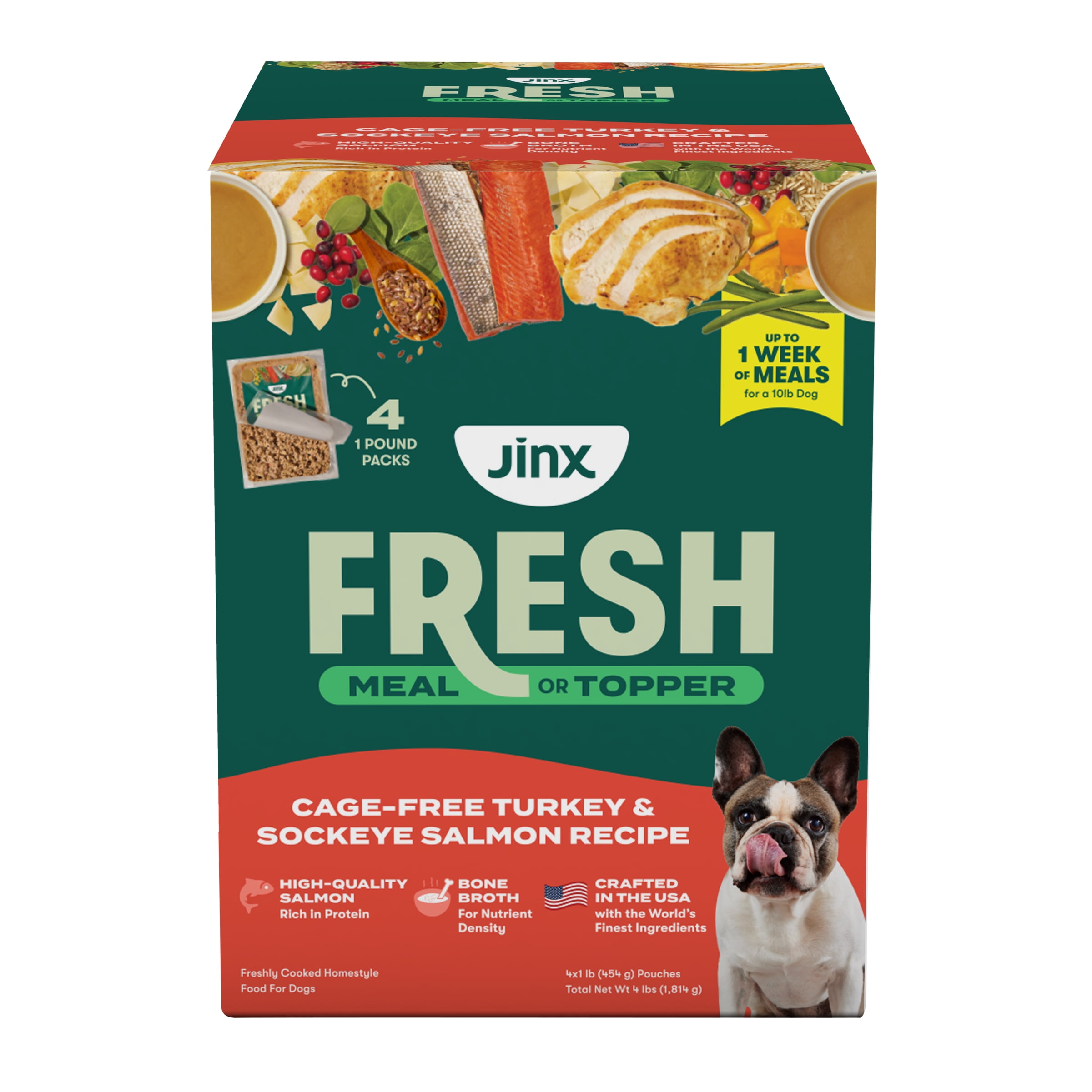 Jinx Fresh Cage-Free Turkey & Sockeye Salmon Dog Food Meal or Topper, 4 ...