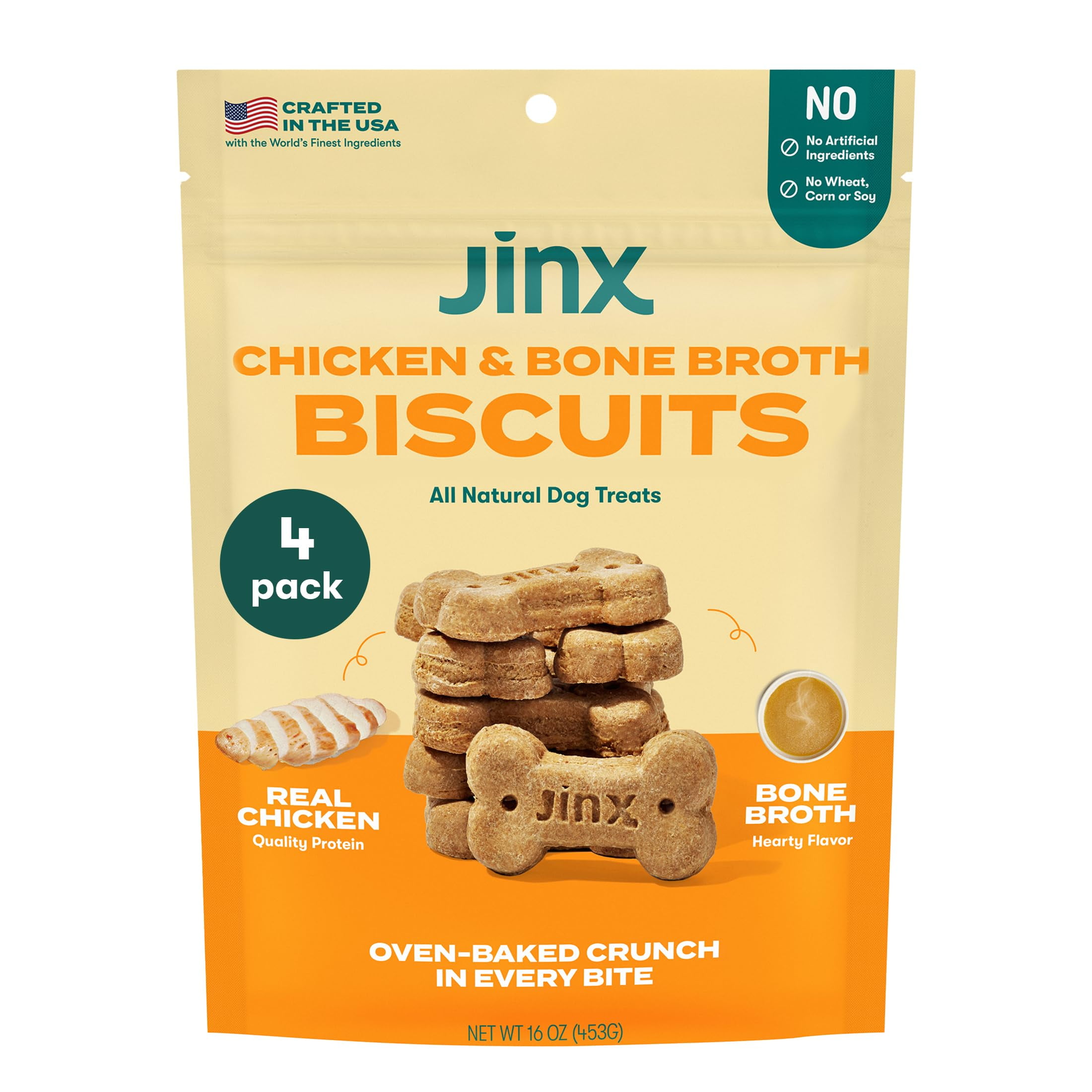 Jinx Oven-Baked Chicken Bone Broth HYZ01 Biscuit Treats, Crunchy, All ...
