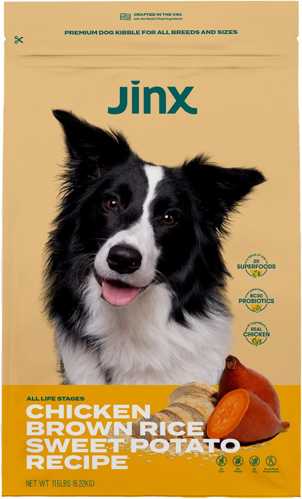 Jinx Premium Dry Dog Food, Chicken, Brown Rice, Sweet Potato Kibble ...