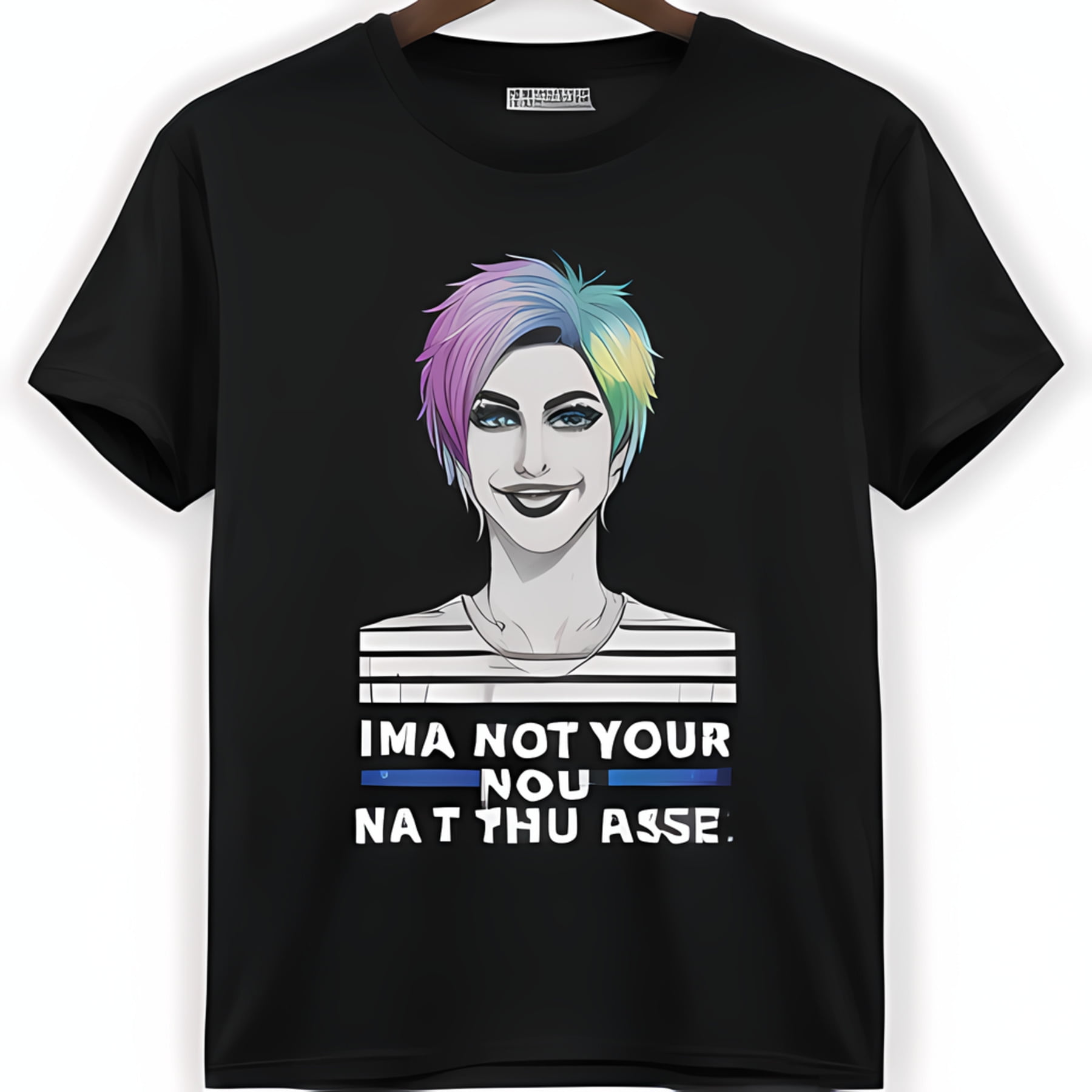 Jinx t Rainbow Hair T-Shirt Black T-Shirt with 'IM not your gir' Text ...