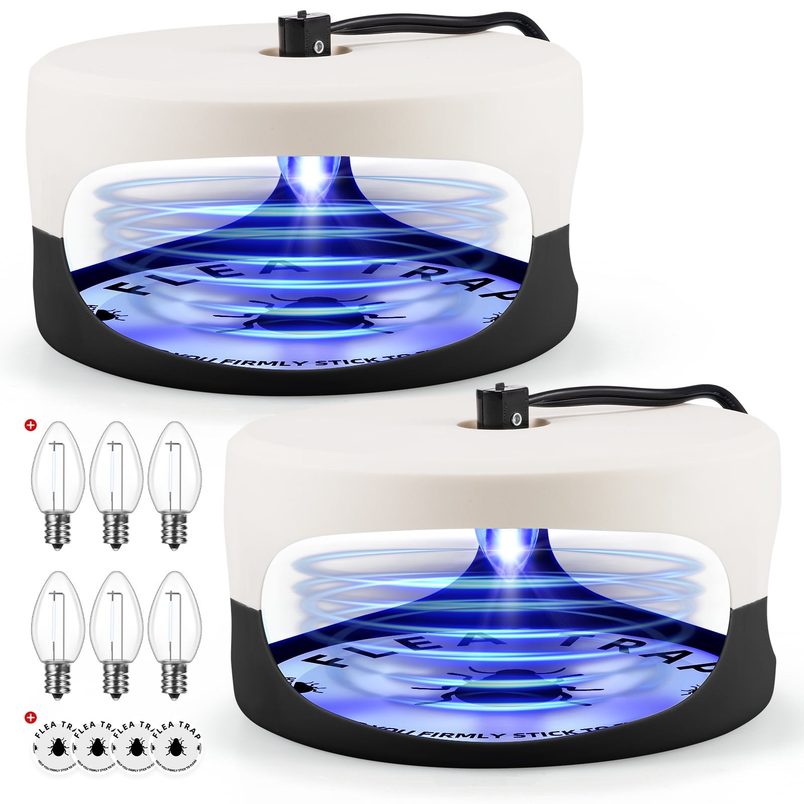Jinyi 2 Pack Flea Traps & Bed Bug Trap with 4 Sticky Discs, 6 Bulbs & 2 ...