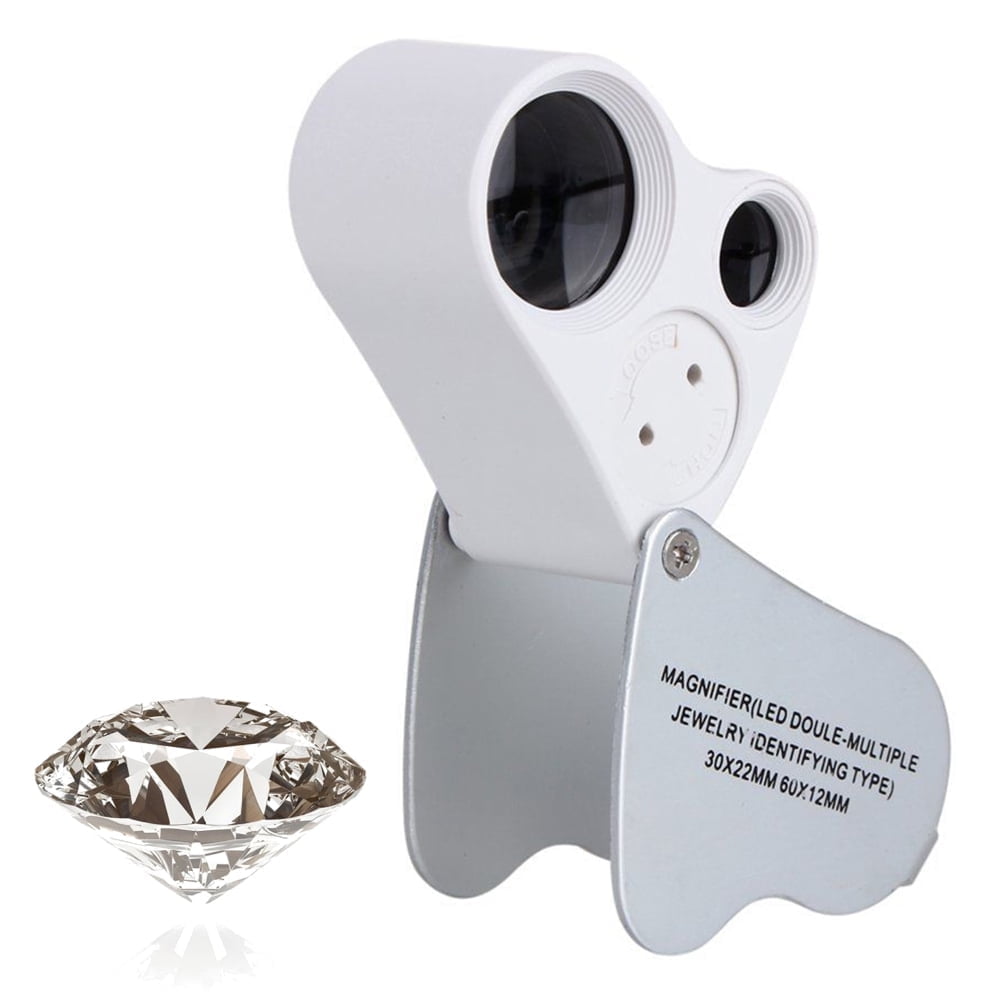 KingFurt 30X 60X Magnifier With LED Lights, Compact Jewelry Loupe Glass ...
