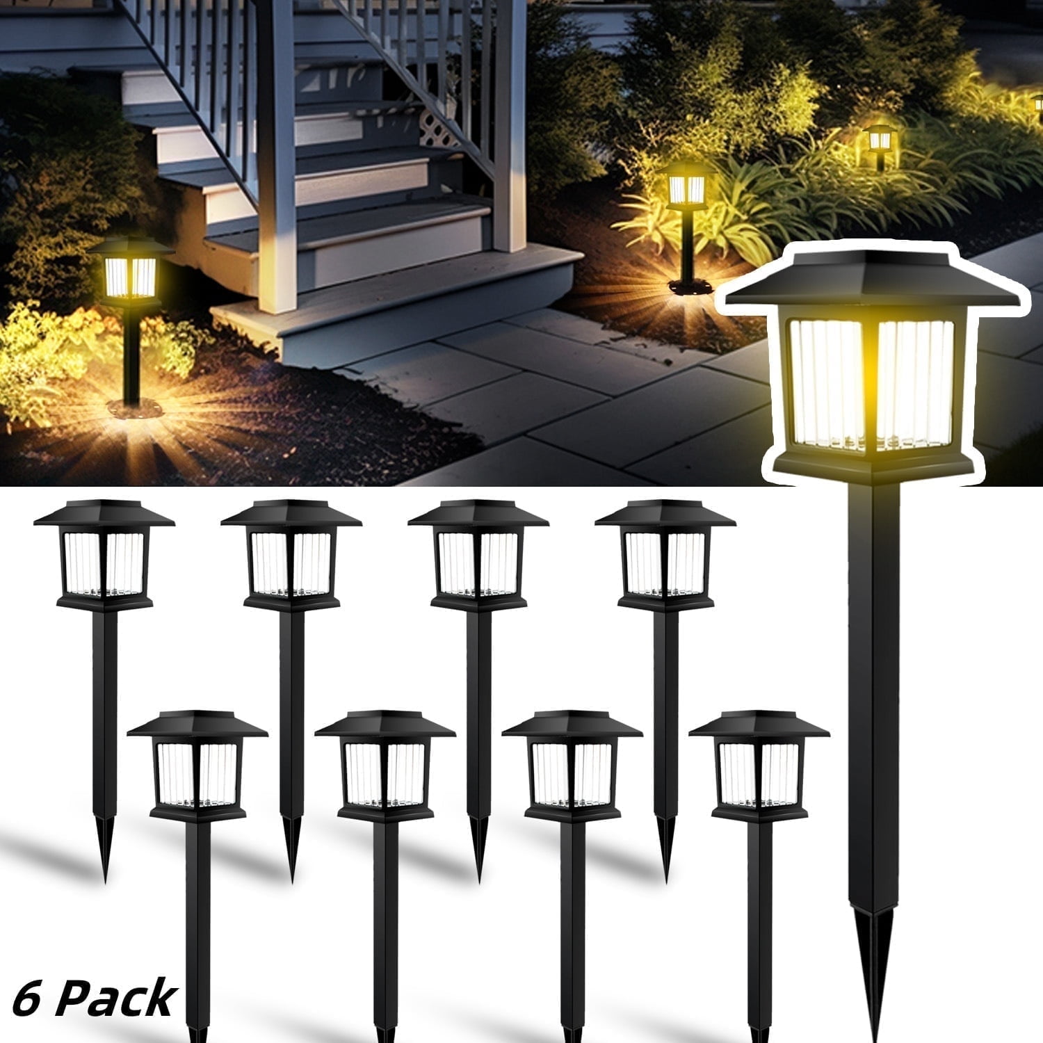 Jinyi Walkway Solar Lights,6 pack Warm Light Waterproof Auto on/off ...