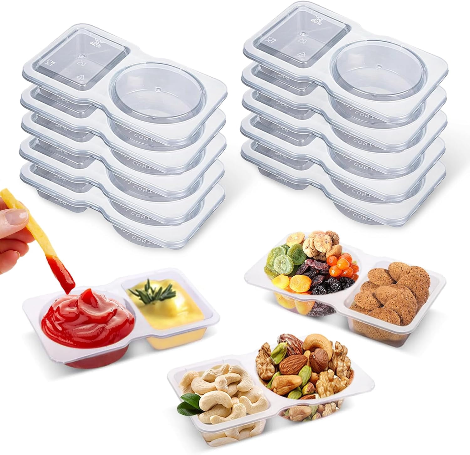Jioakfa 50 Sets 5 Oz Double Compartment Snack Condiment Container With ...