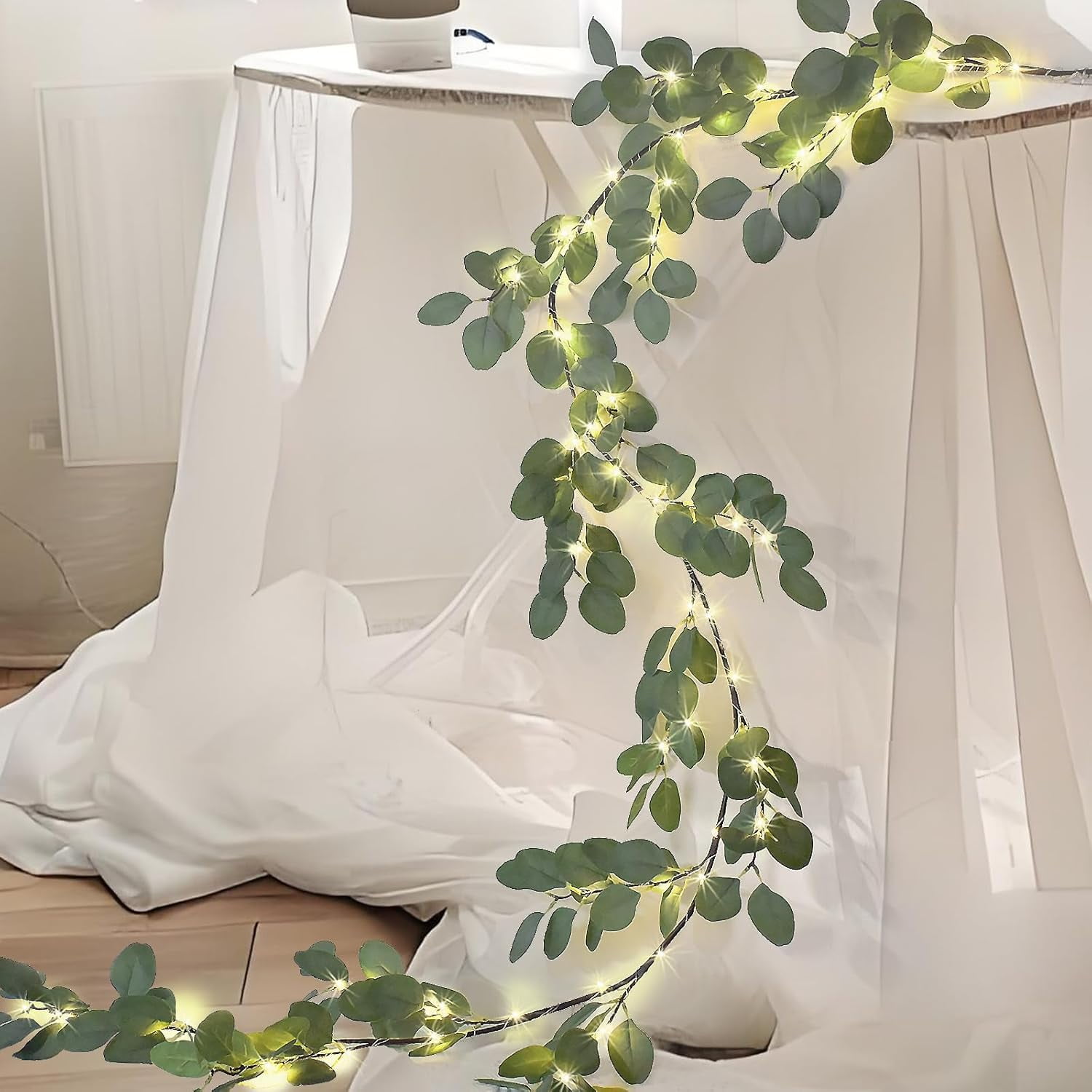 Jioakfa 6.56Ft Eucalyptus Garland With Lights 20 Leds Battery Operated ...
