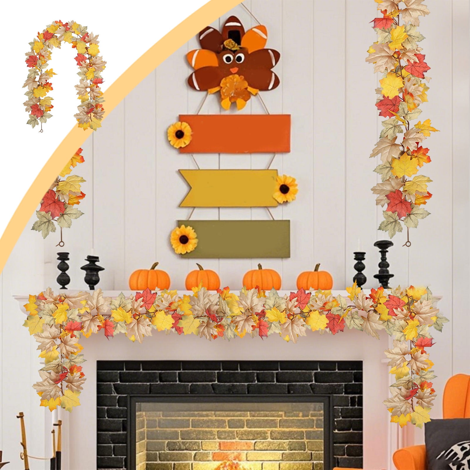 Jioakfa Halloween Garland Indoor Halloween Thanksgiving Decorations Artificial Leaf Garland ...