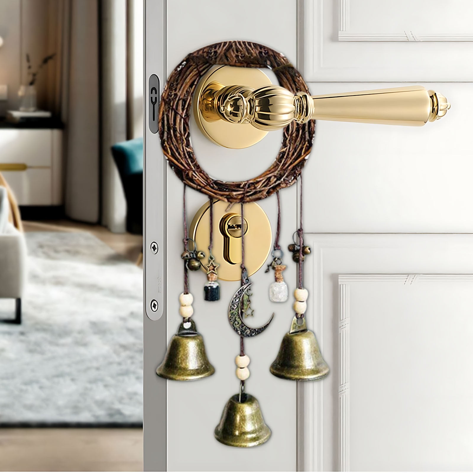 Jioakfa Interior And Exterior Decorations Rattan Ring Wall Hanging Bell ...