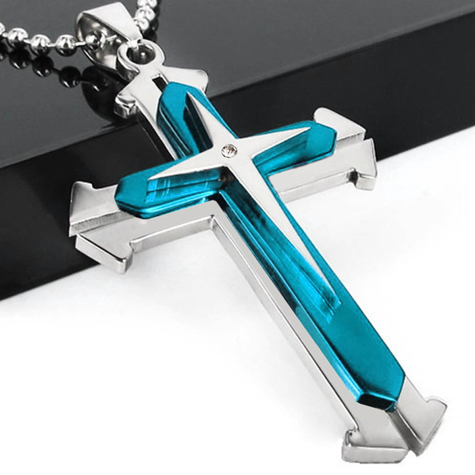 Jioakfa Jewelry Collection Men Titanium Steel Cross Necklace Blue ...