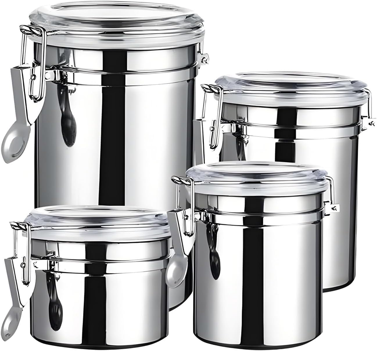 Jioakfa Set Of 4 Stainless Steel Canisters, Airtight Food Storage ...