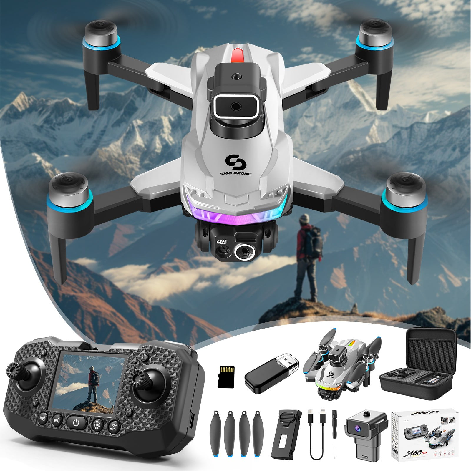Jioakfa Smart Electronic Accessories Drone With 1080P Screen Remote Control Brushless Motor And ...