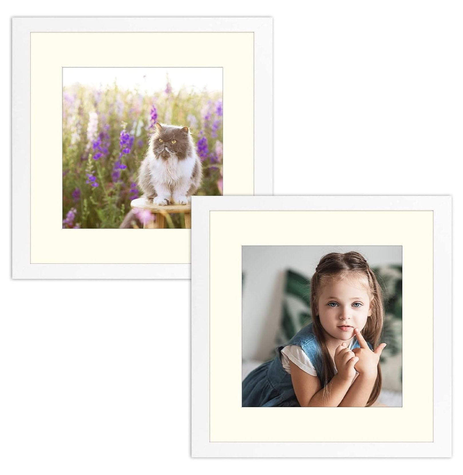 Jiowenm 12x12 inch Picture Frame Set of 2, Display 8x8 Photo with Ivory ...