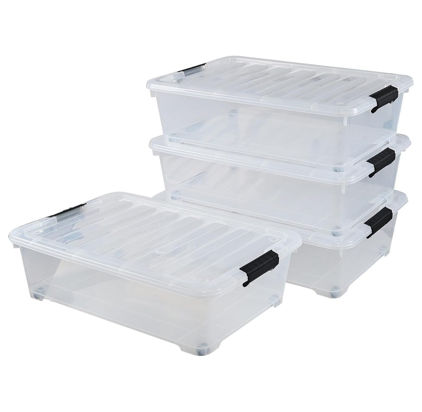 Jiowenm 4-Pack 25 Quart Under Bed Plastic Storage Bins, Clear Under Bed ...