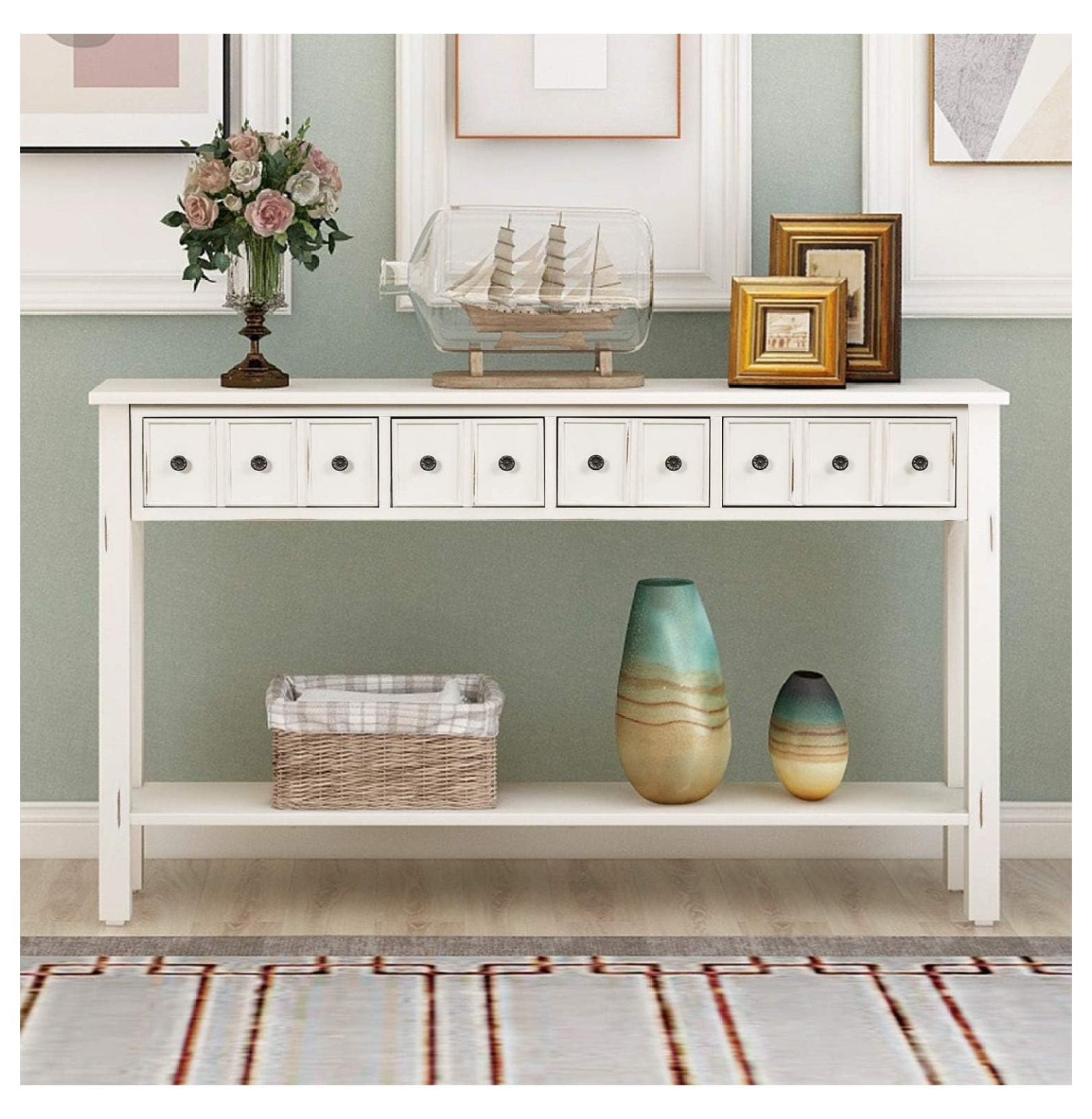 Jiowenm 60 Inch Console Table SofaTable with 4 Drawers EntrywayTable ...