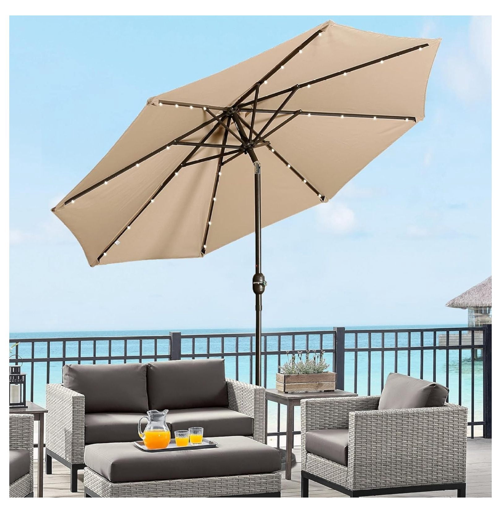 Jiowenm 9FT Patio Umbrella Outdoor Market Table Umbrella with Push ...
