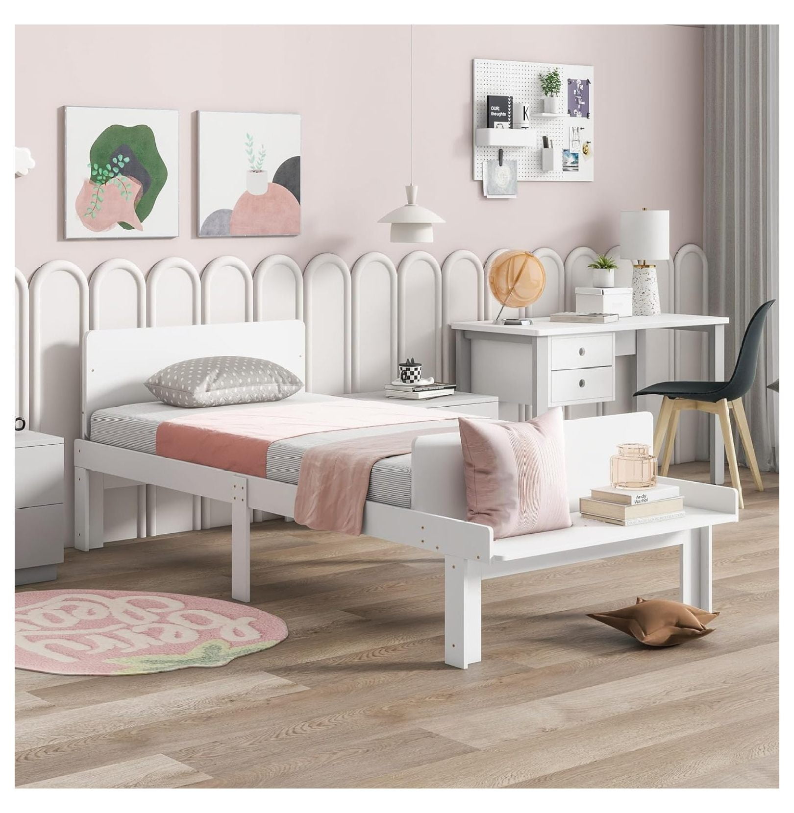 Jiowenm Bed Frames for Kids, Wood Size Platform Bed with Footboard ...