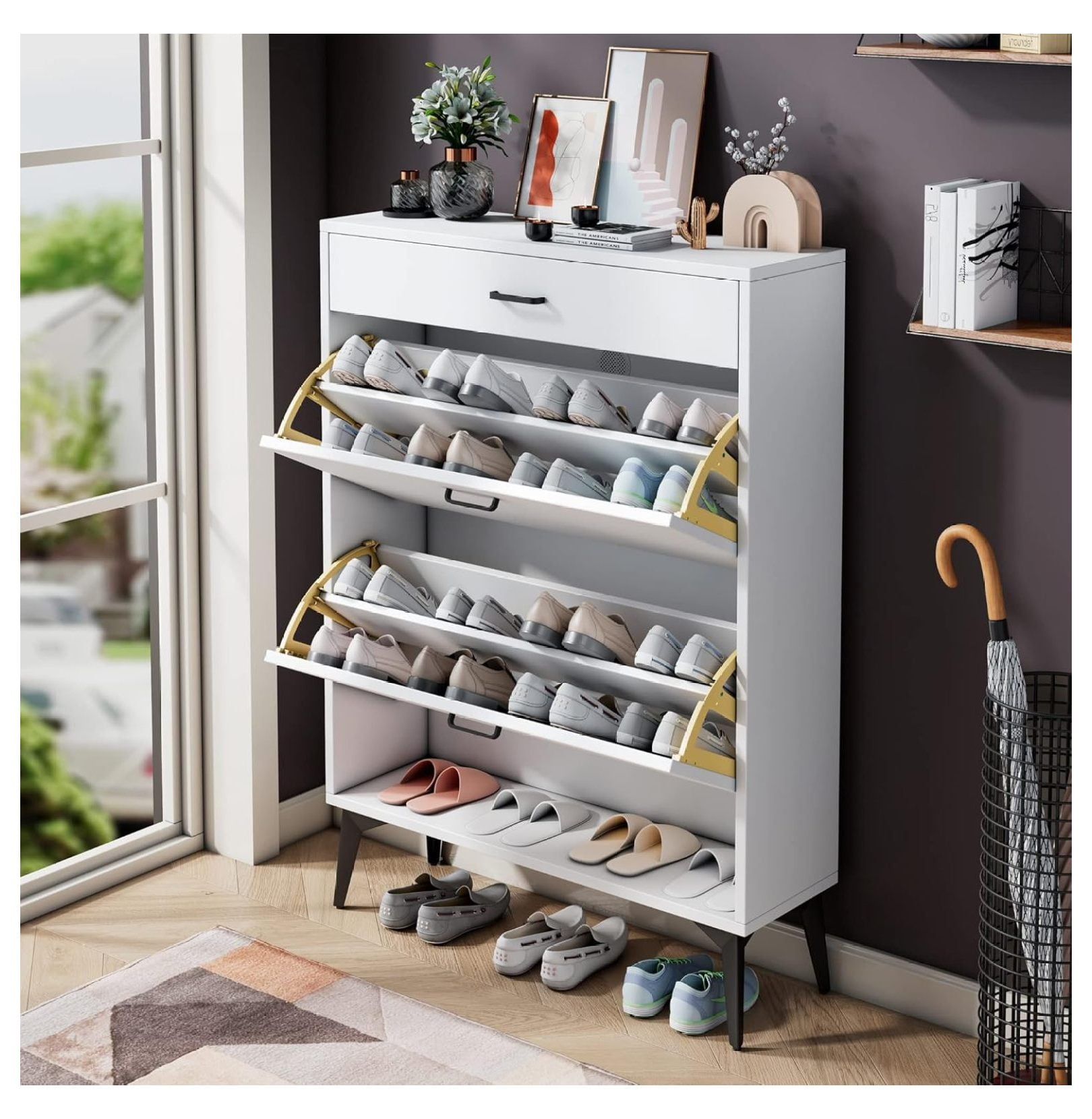 Jiowenm Entryway Shoe Storage Cabinet with Drawer, 2 Hidden Shoes Rack ...