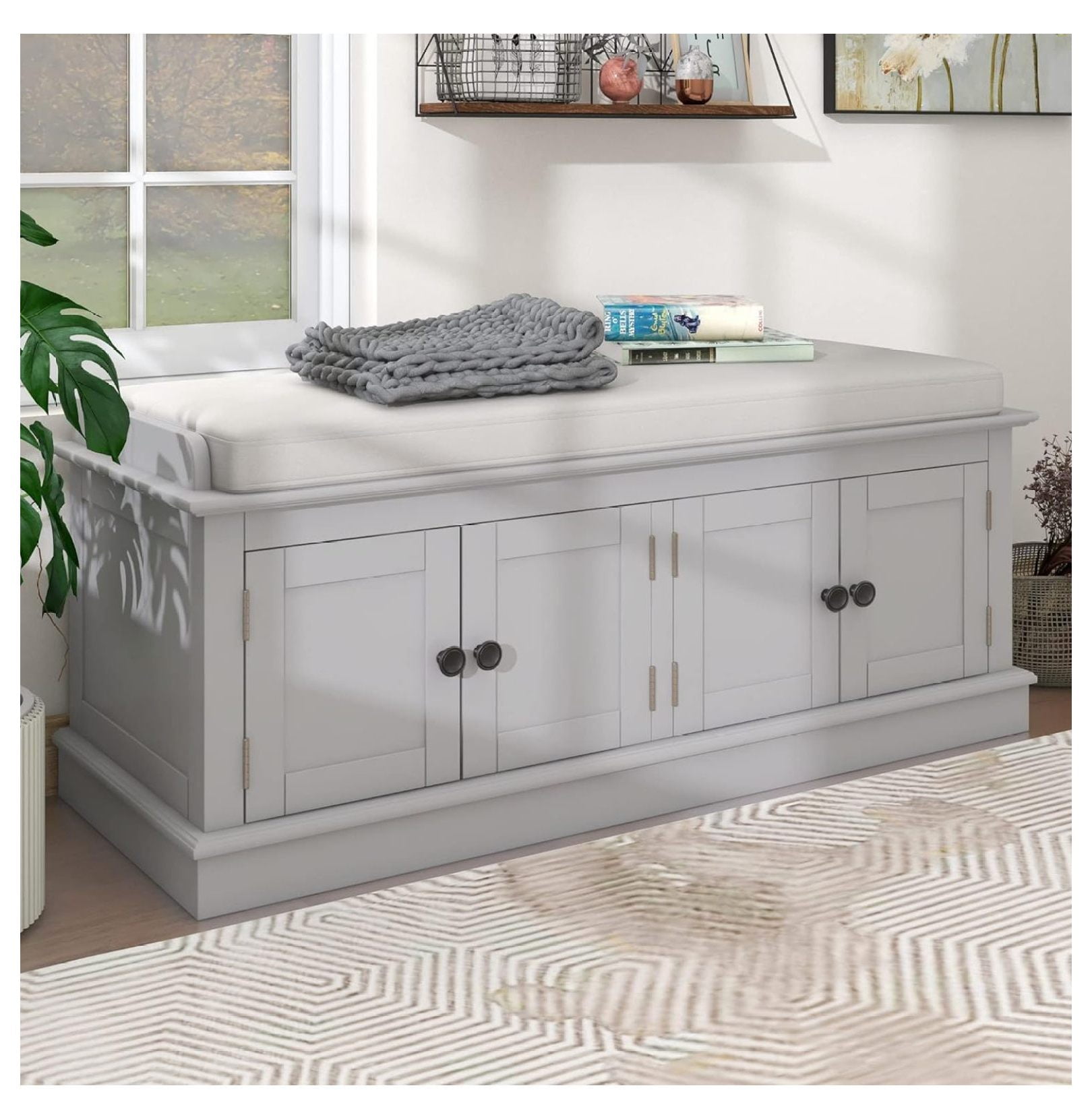 Jiowenm Farmhouse Storage Bench for Entryway,Wood Storage Benches with ...