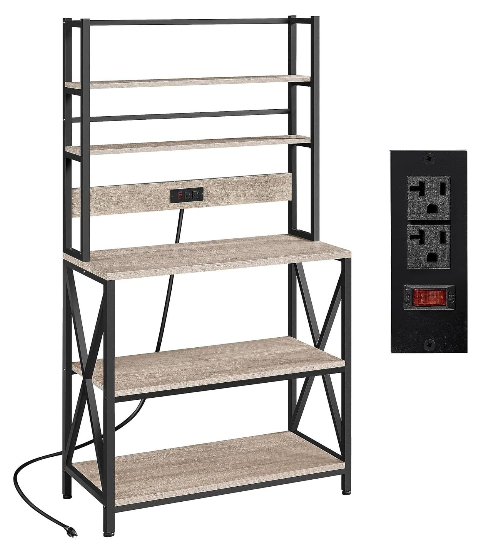 Jiowenm Freestanding Bakers Rack with Power Outlet and Storage Shelves ...