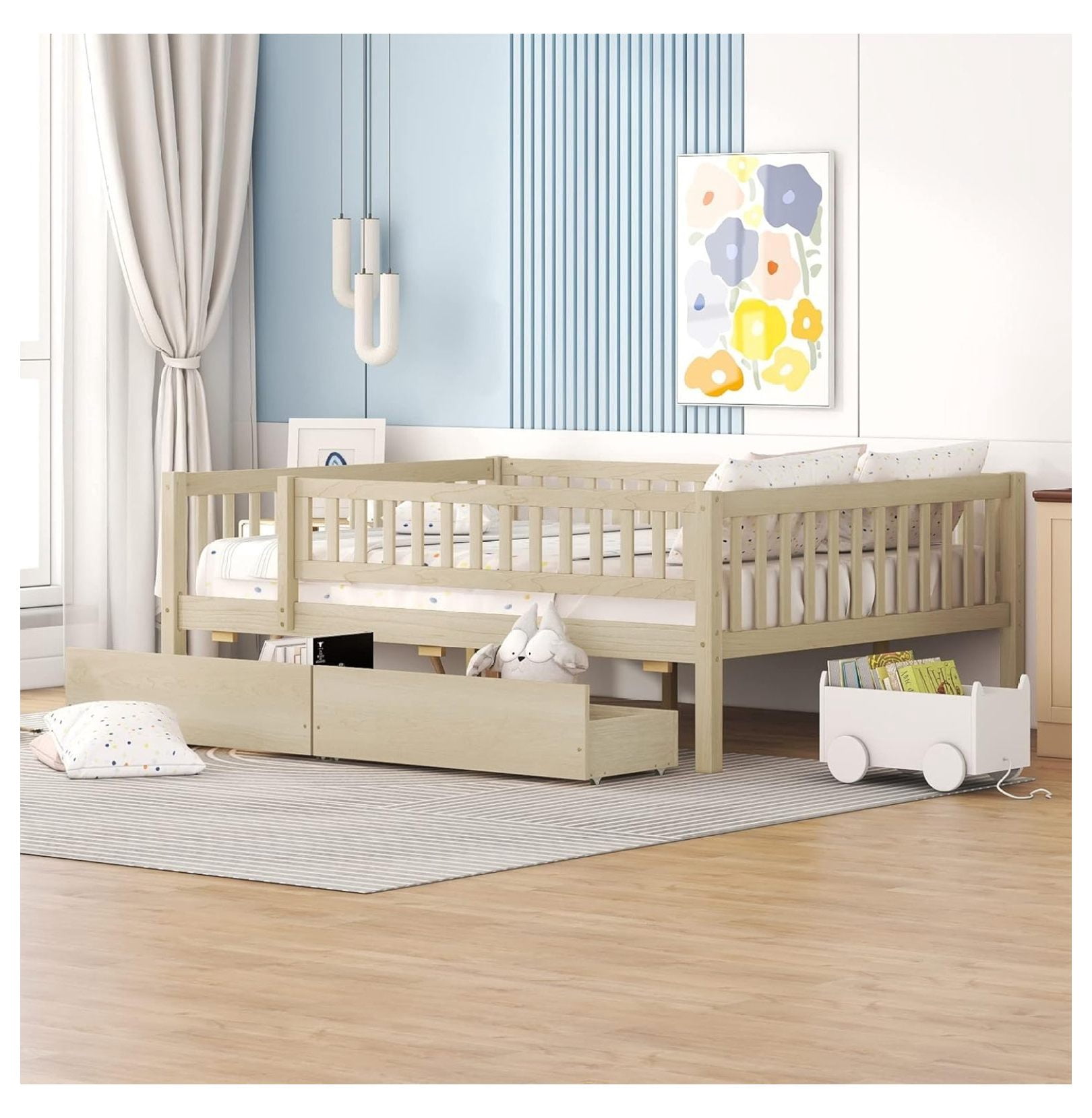 Jiowenm Full Size Daybed,Wood Full Day Bed Frames with Two Drawers and ...