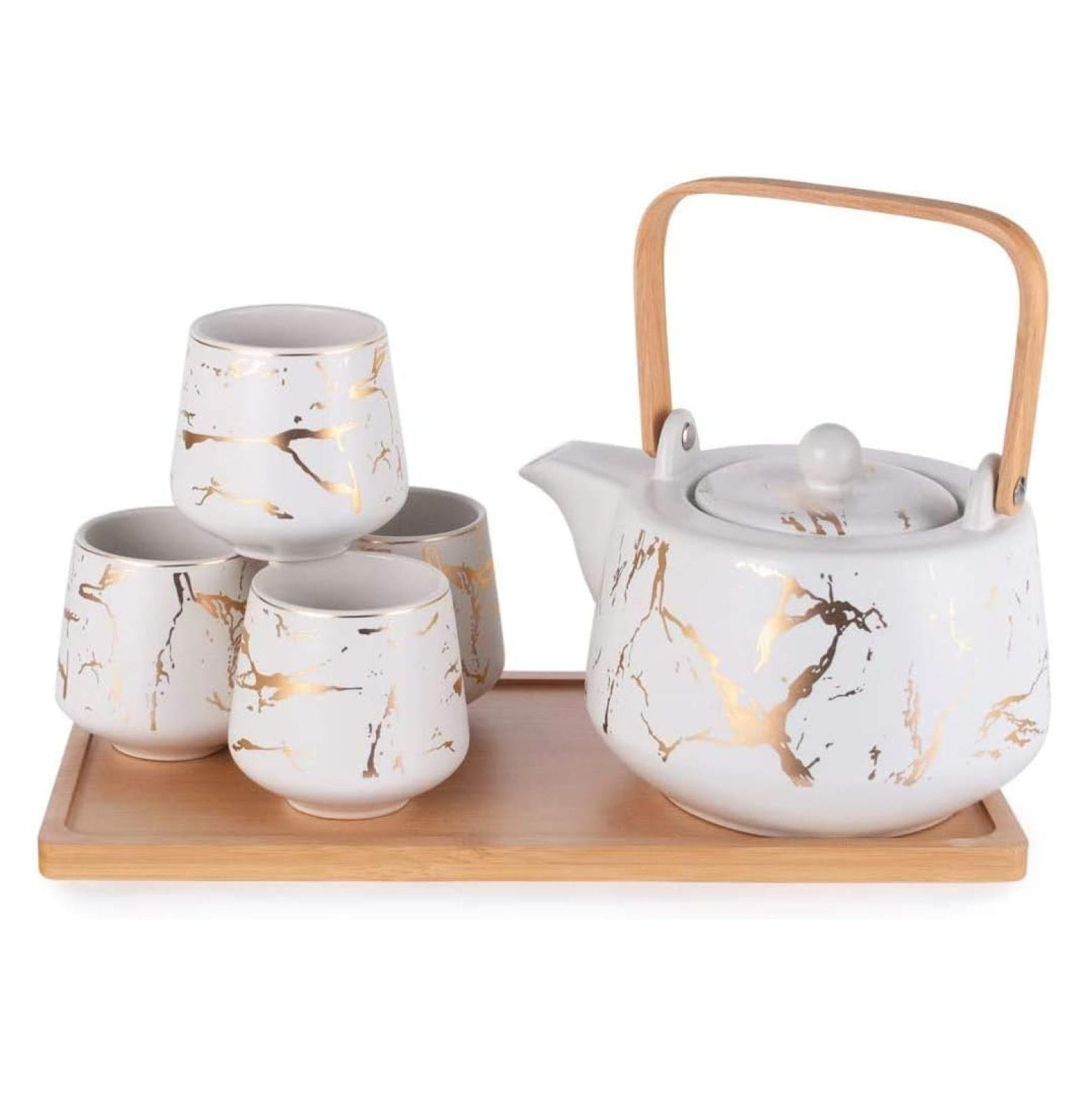 Jiowenm HSTS-MBLWHT, Modern Marble Design Porcelain Tea Set 37 fl oz ...