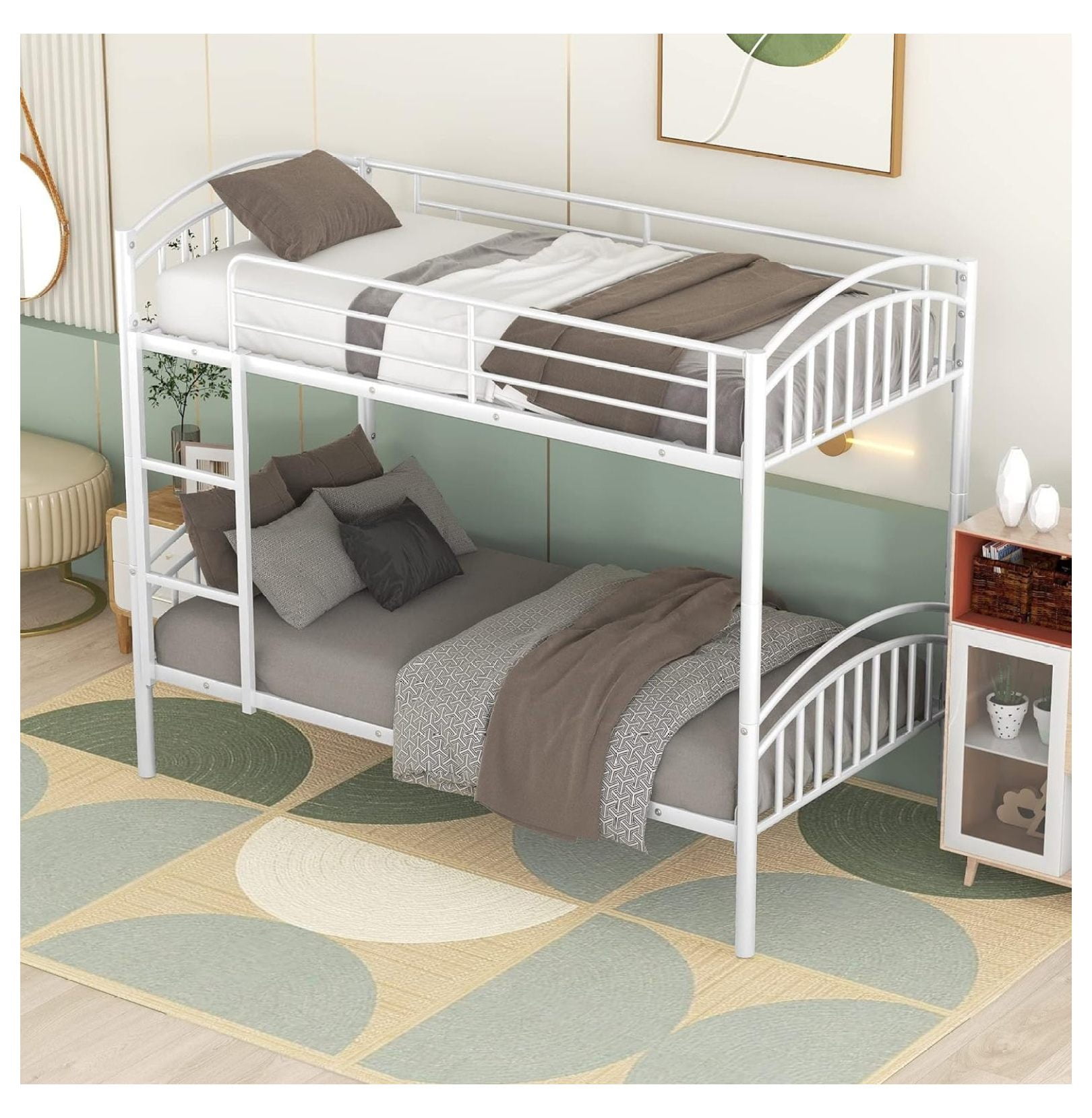 Jiowenm Heavy Duty Over Metal Bunk Bed with Guardrails and Removable ...