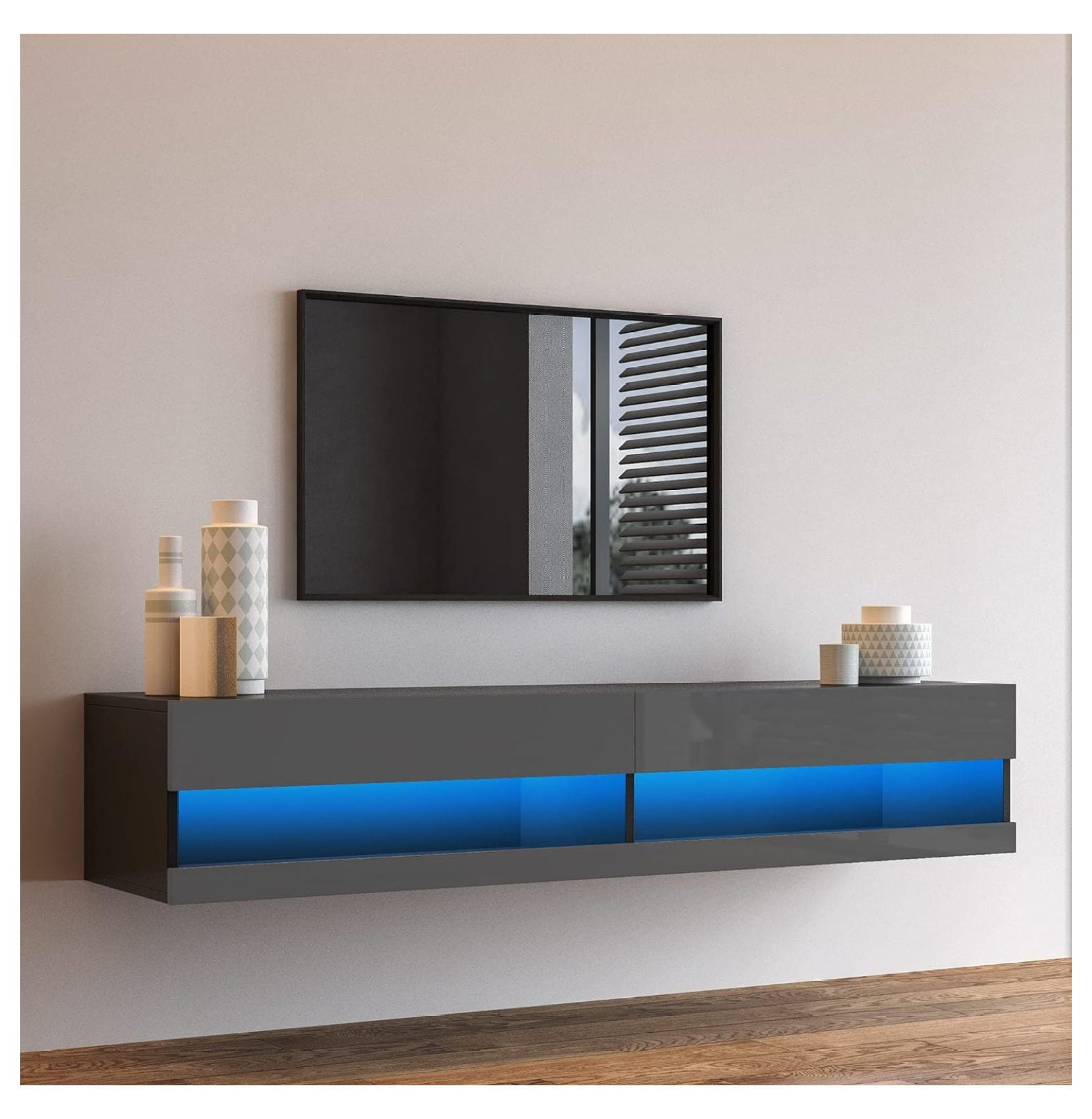 Jiowenm LED Floating TV Shelf Wall Mounted Media Console Cabinet ...