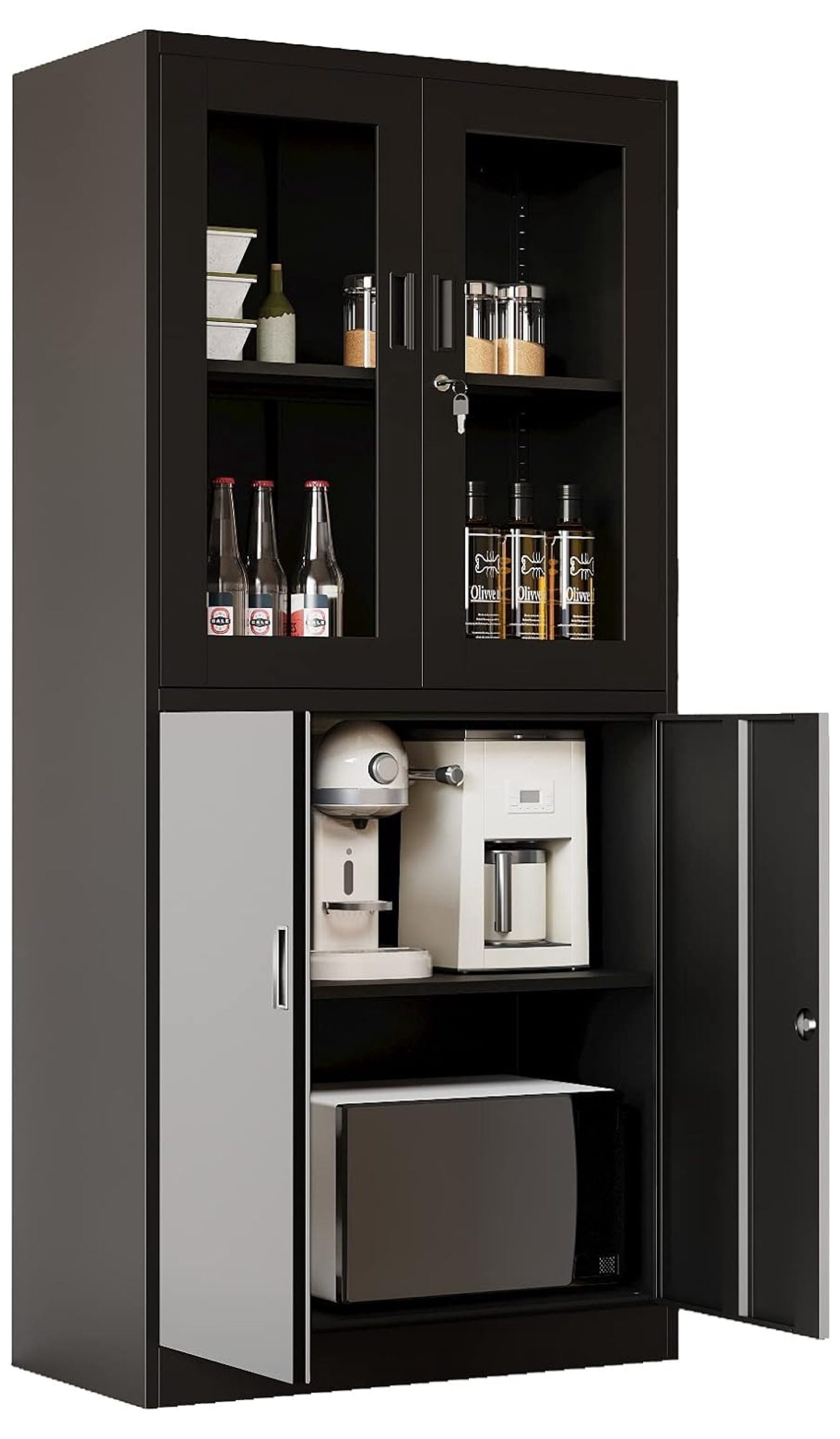 Jiowenm Metal Storage Cabinet with Glass Doors - 71" Locking Display ...