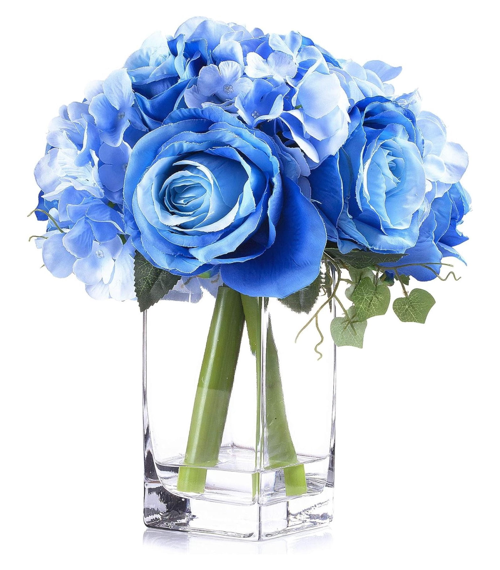 Jiowenm Mixed Rose and Hydrangea Silk Flower Arrangement in Glass Vase ...