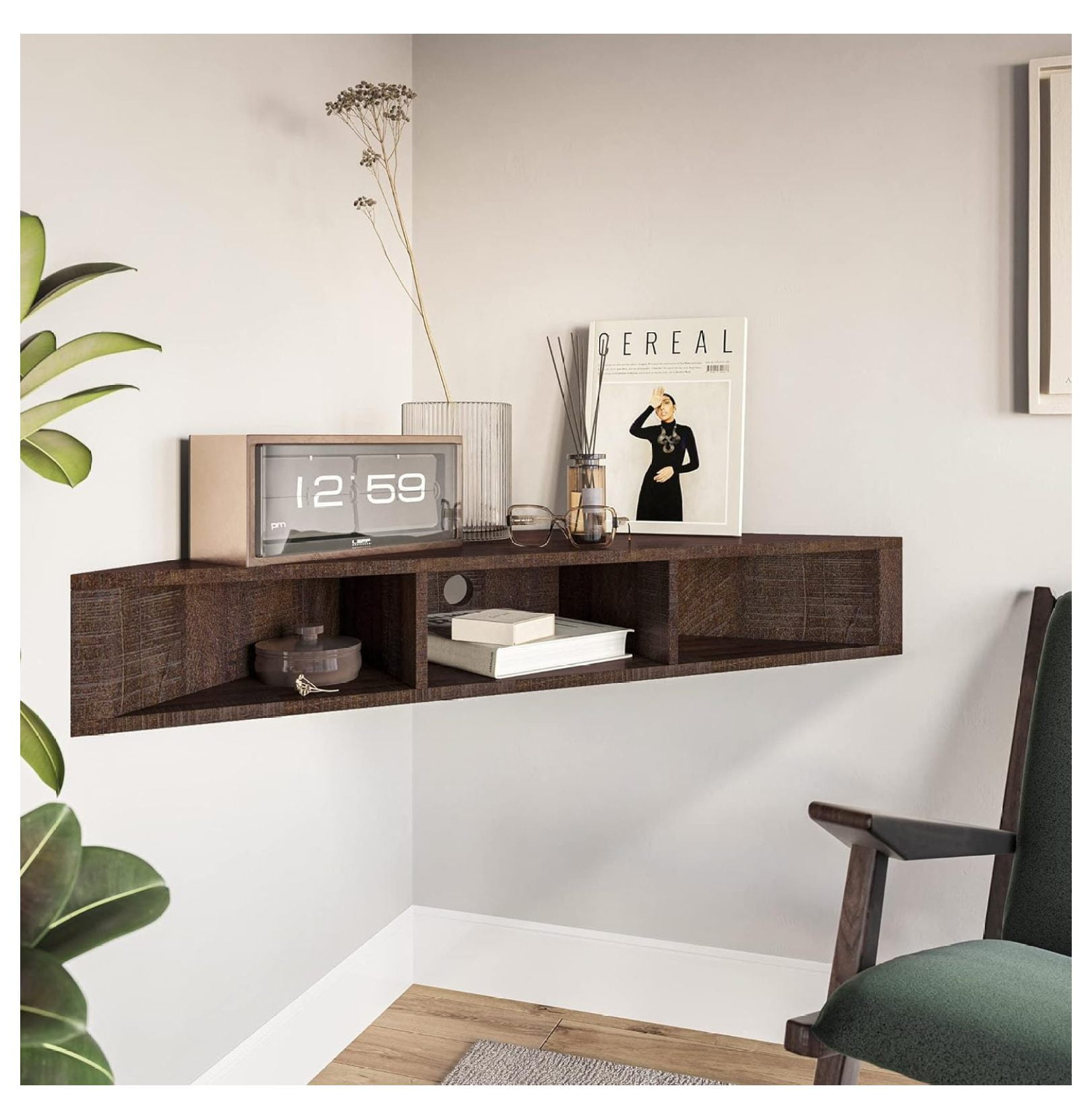 Jiowenm Modern Floating Wall Mounted Corner Shelf, 47" TV Console with ...