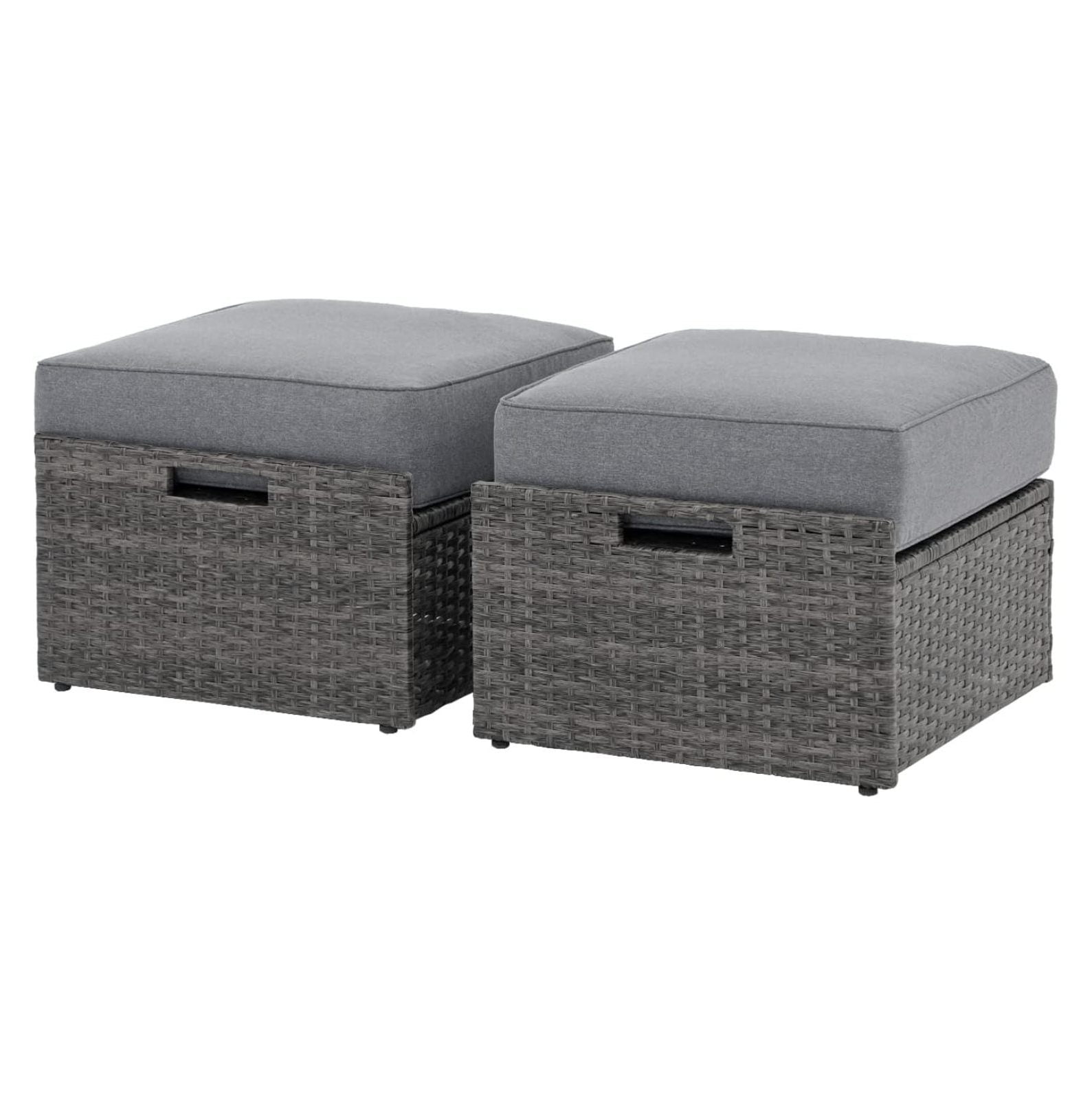 Jiowenm Outdoor Wicker Ottoman Set of 2, All Weather Rattan Patio ...