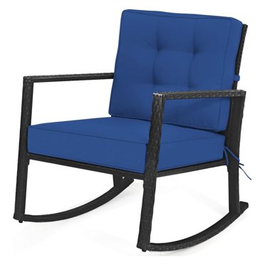 Gymax Outdoor Furniture Rocker: Wicker Rattan Patio Lawn Chair with ...